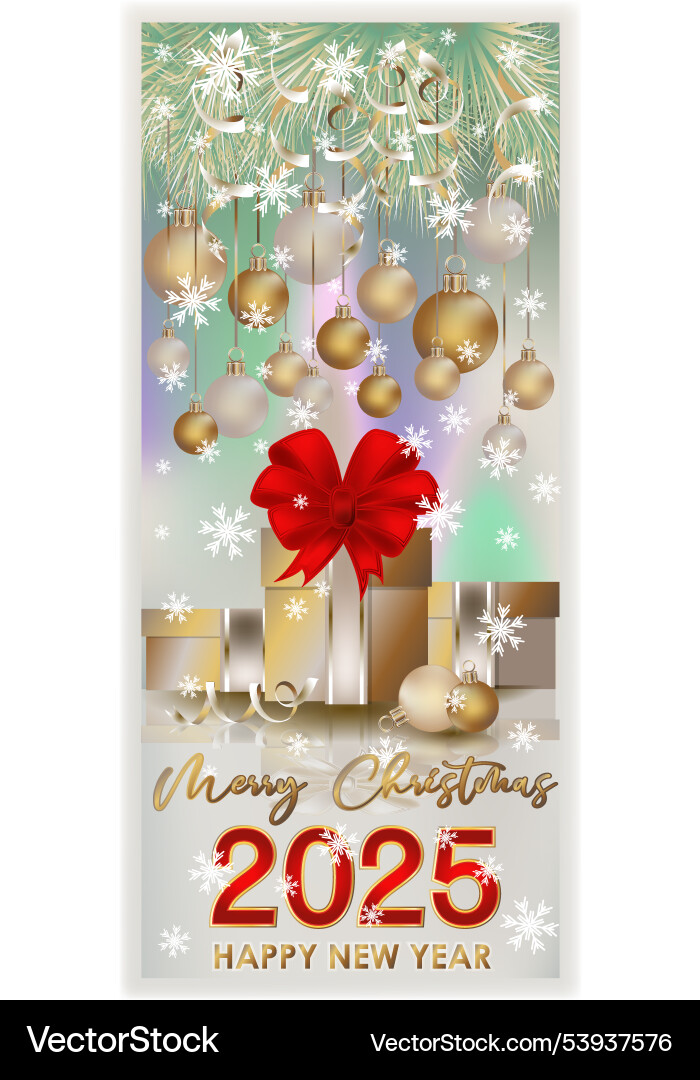 Merry 2025 year gift box greeting ca Royalty Free Vector