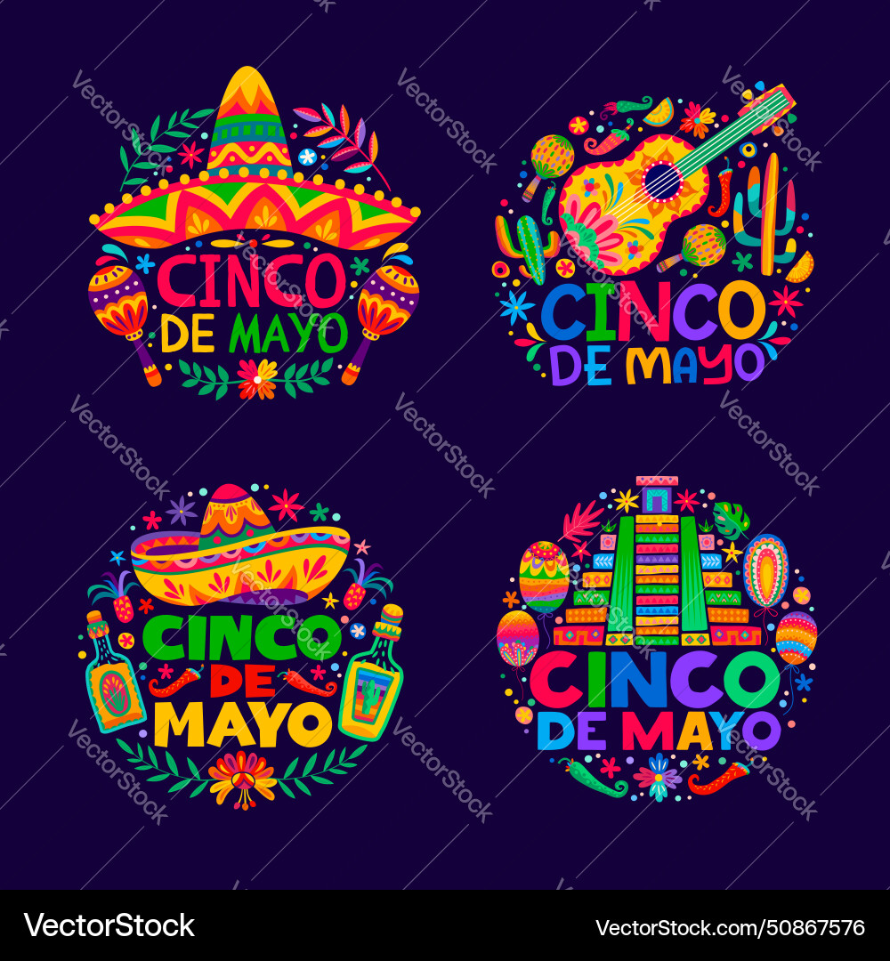 Mexican cinco de mayo holiday labels Royalty Free Vector
