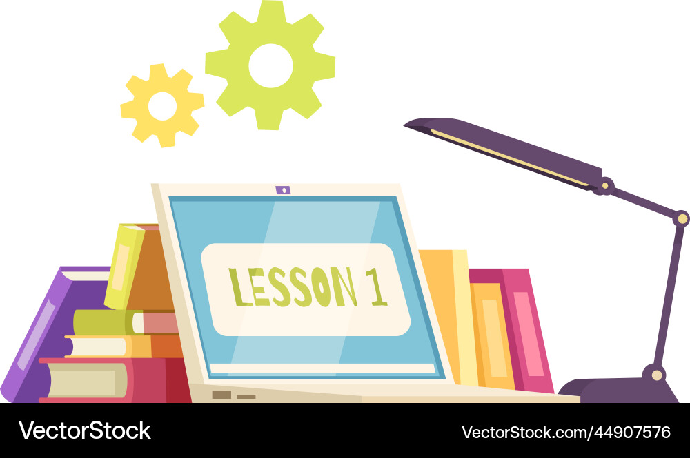 Online laptop lesson composition Royalty Free Vector Image