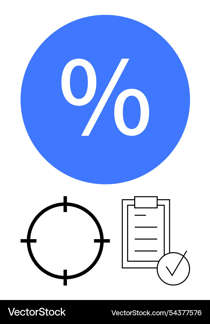 Percentage sign in blue circle above target Vector Image