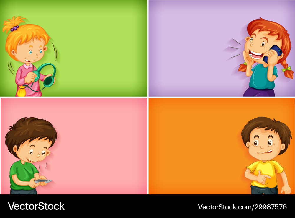 Plain backgrounds with happy boys and girls using Vector Image