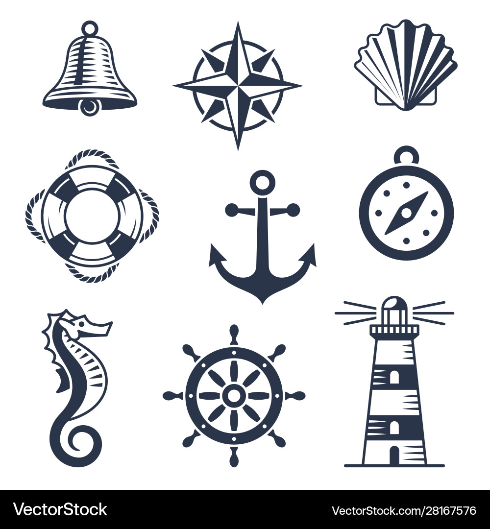 Set marine maritime or nautical icons Royalty Free Vector
