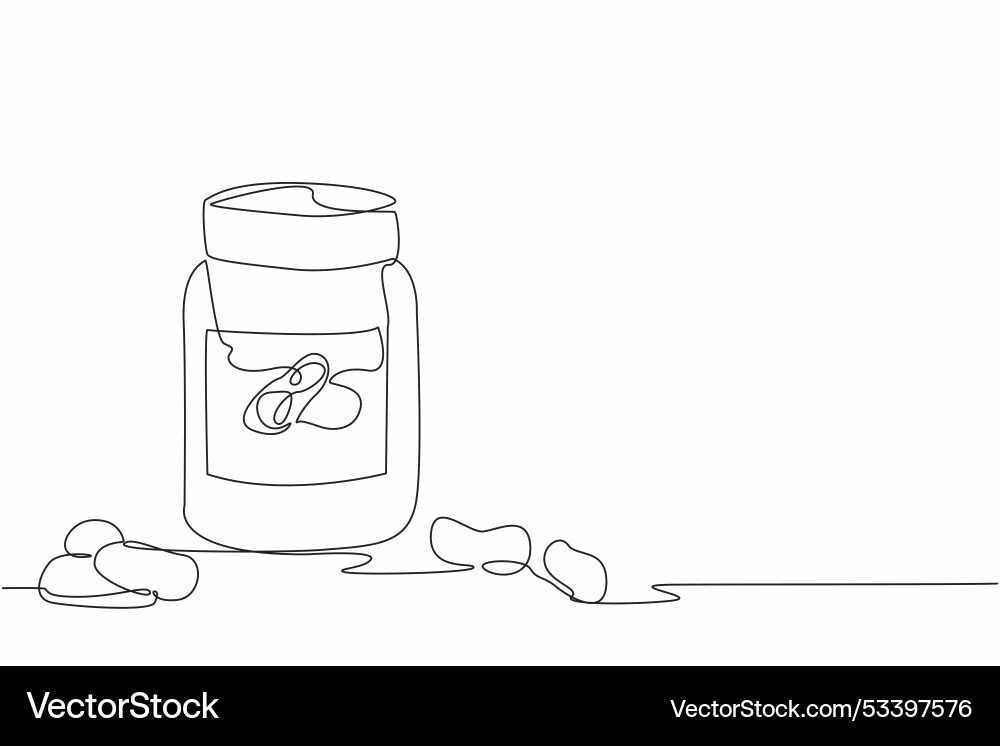 Single continuous line drawing jar of peanut Vector Image
