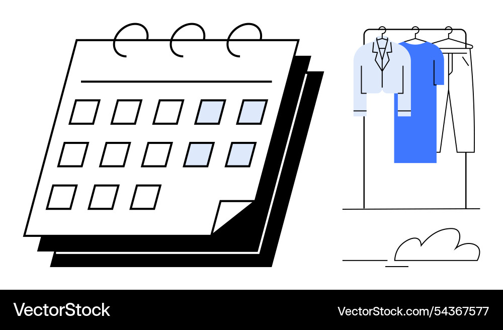 Calendar next to a clothes rack with shirts Vector Image