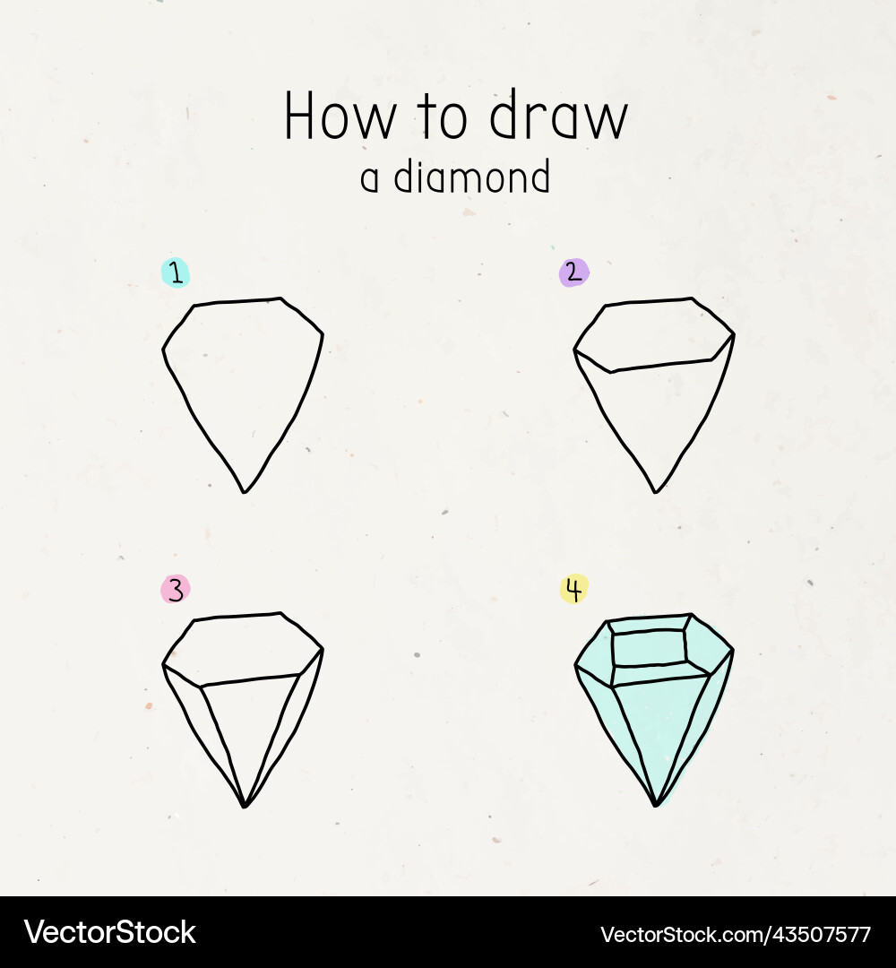How to draw a diamond doodle tutorial Royalty Free Vector