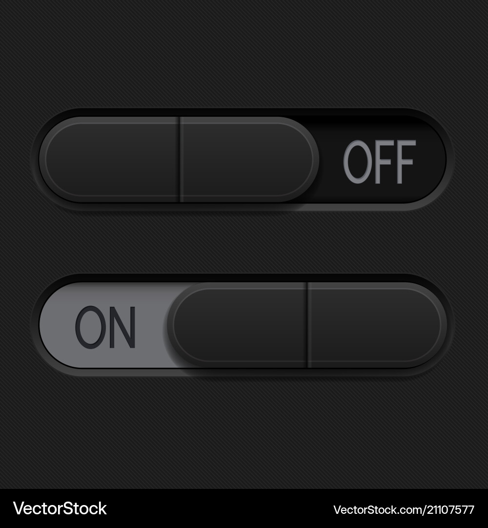 On and off slider switch buttons black 3d oval Vector Image