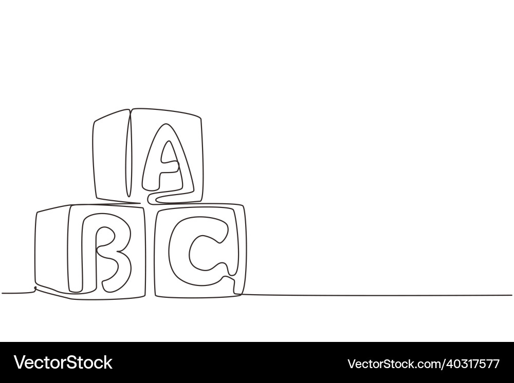 Single one line drawing alphabet cubes Royalty Free Vector