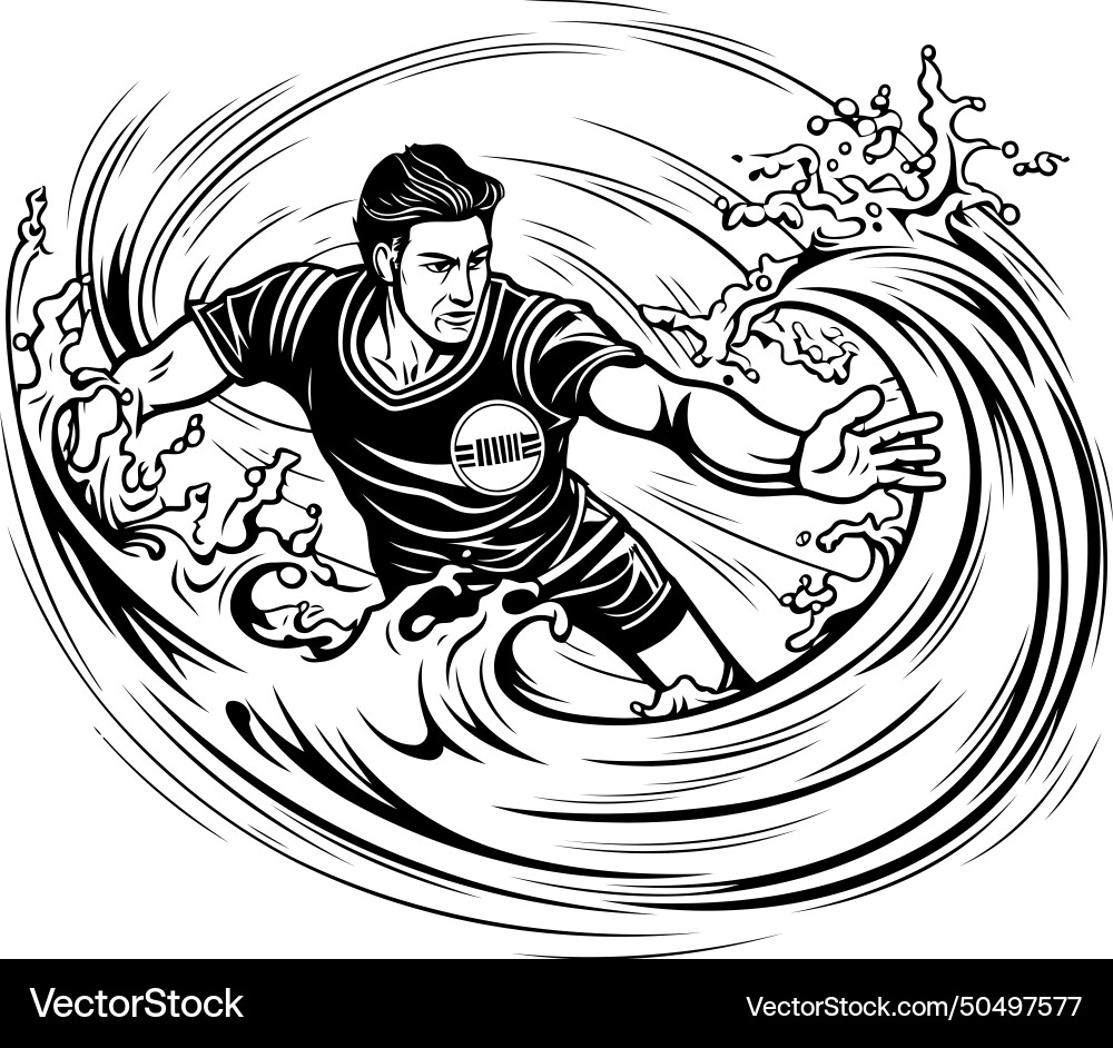 Soccer player with ball on the wave ready Vector Image