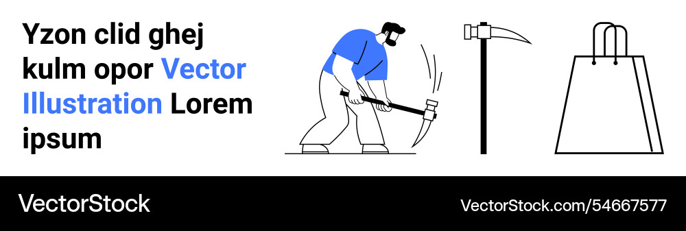 Worker using pickaxe with text and icon of Vector Image