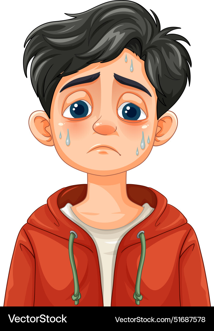 A sad boy with sweat drops on face Royalty Free Vector Image