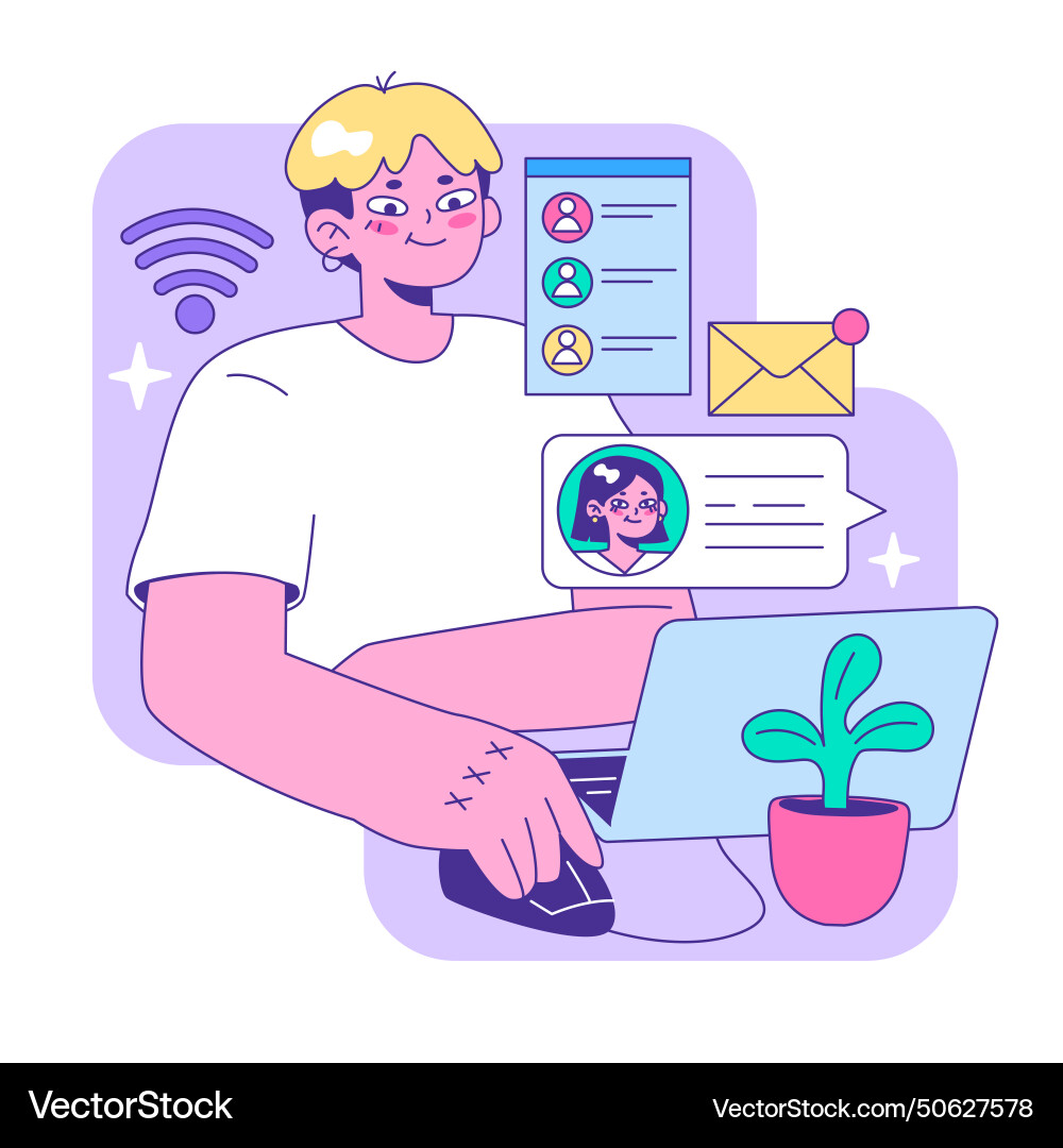 Dedicated young professional interacts Royalty Free Vector