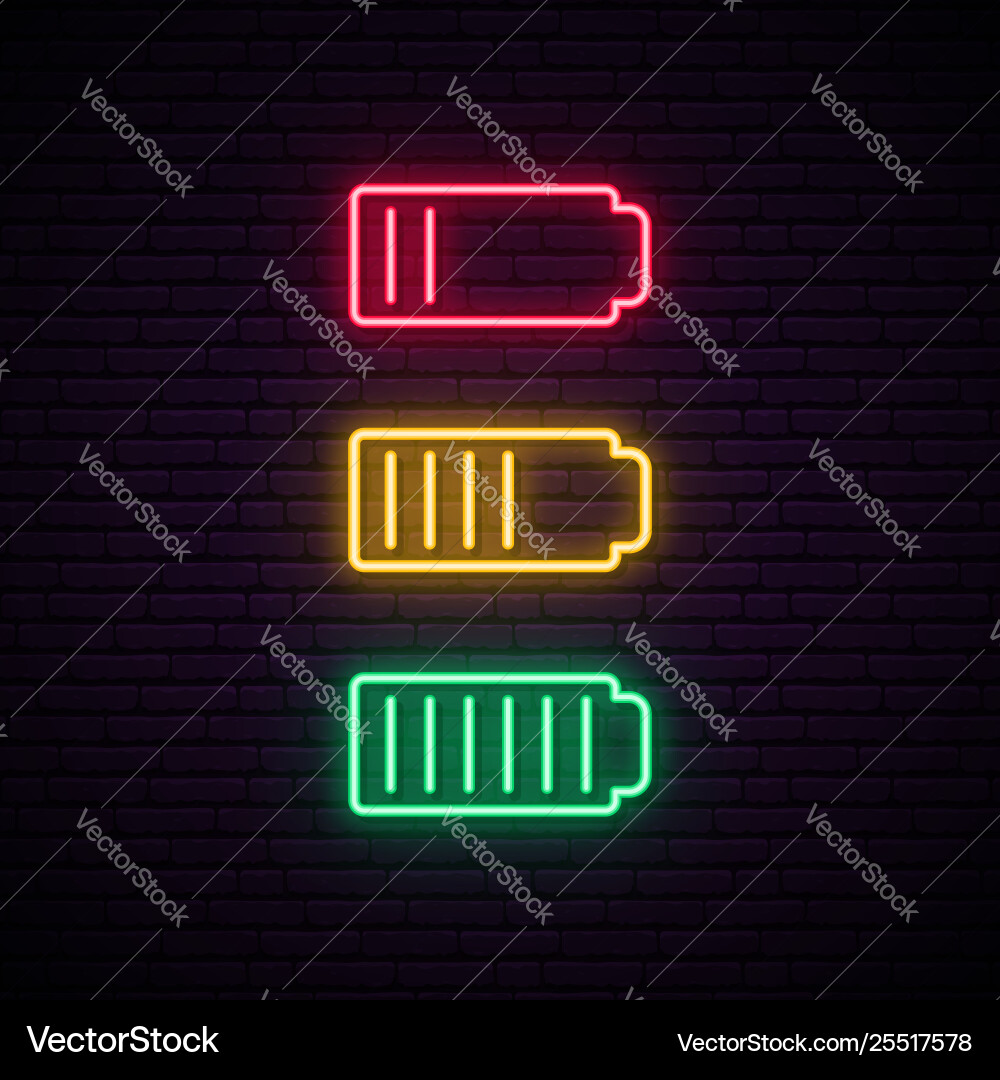 Neon Battery Charging Icons Royalty Free Vector Image