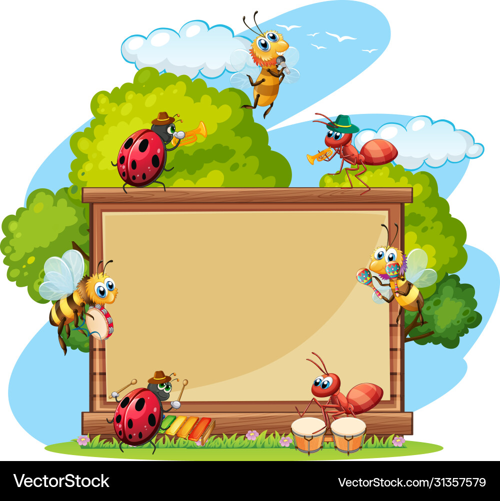 Border template design with insects in garden Vector Image