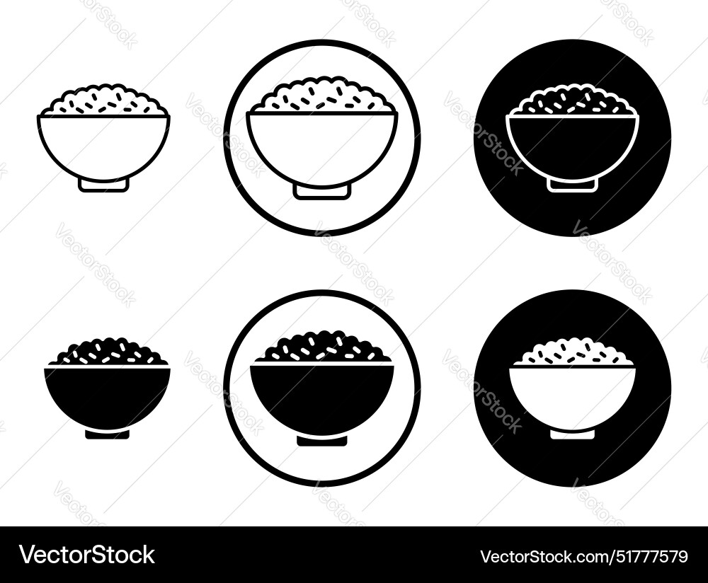 Bowl rice line icon set Royalty Free Vector Image