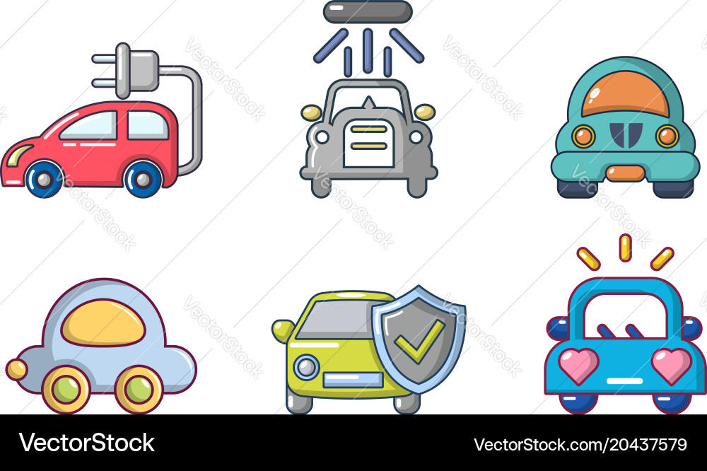 Car icon set cartoon style Royalty Free Vector Image