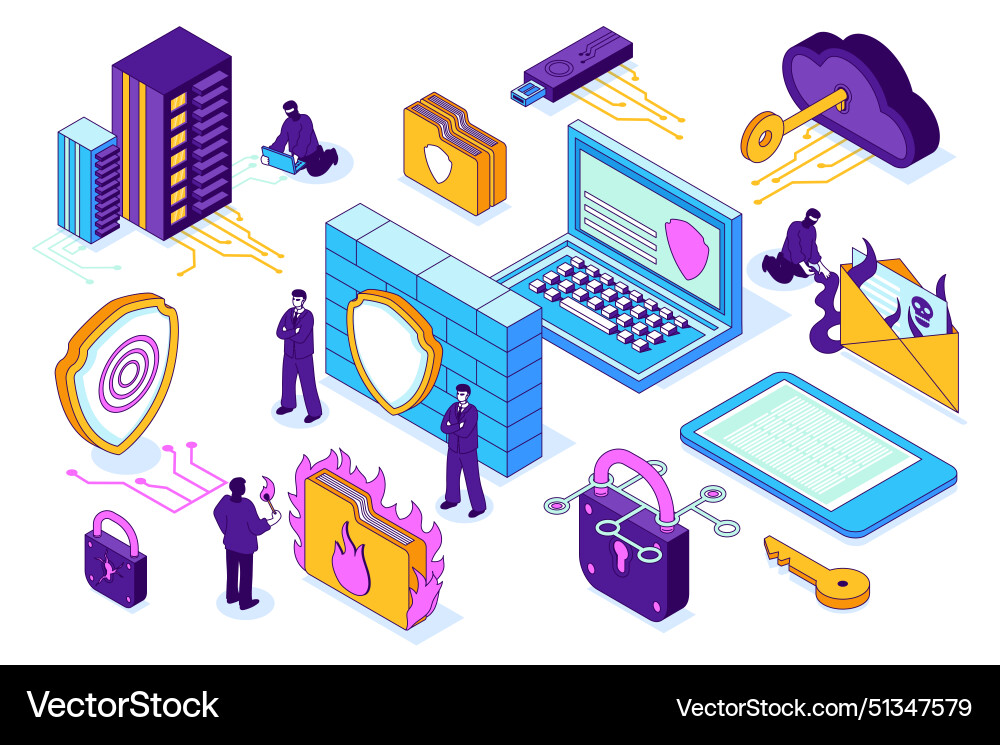 Cybersecurity 3d isometric mega set collection Vector Image