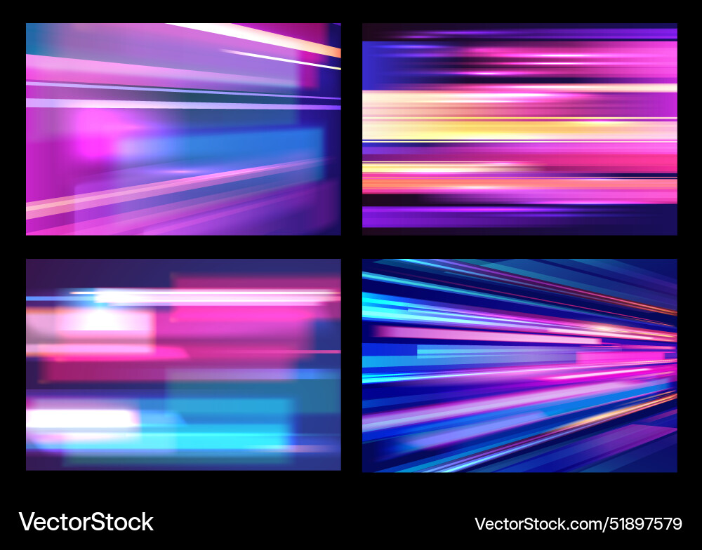 High speed light lines backgrounds set Royalty Free Vector