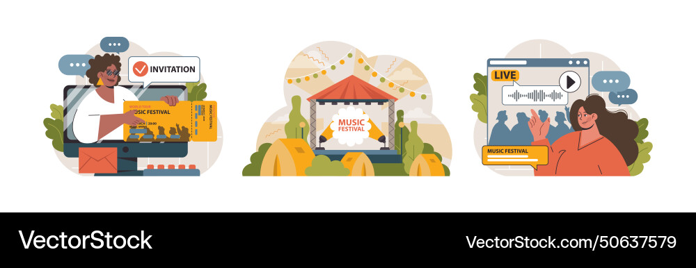 Music festival set flat Royalty Free Vector Image
