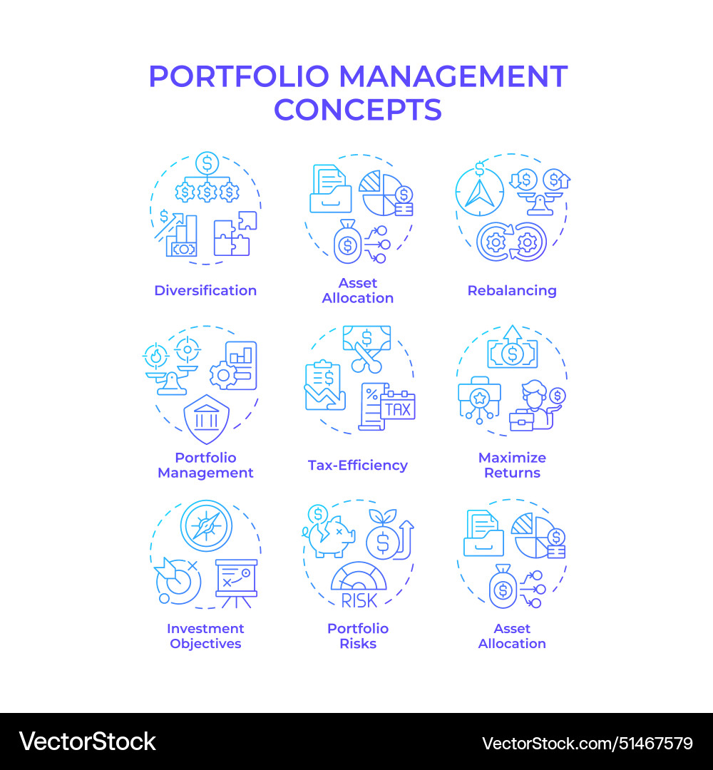 Portfolio management blue gradient concept icons Vector Image