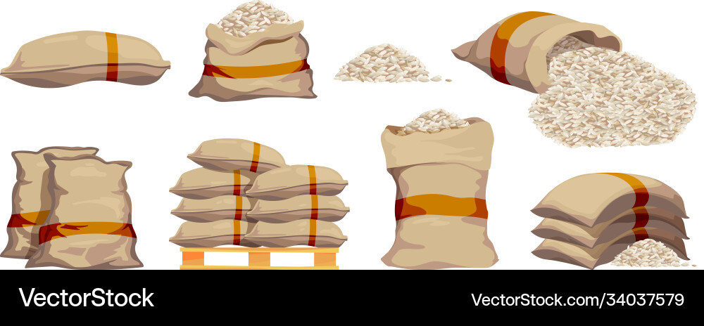 Rice bags pile with sackful textile objects grain Vector Image