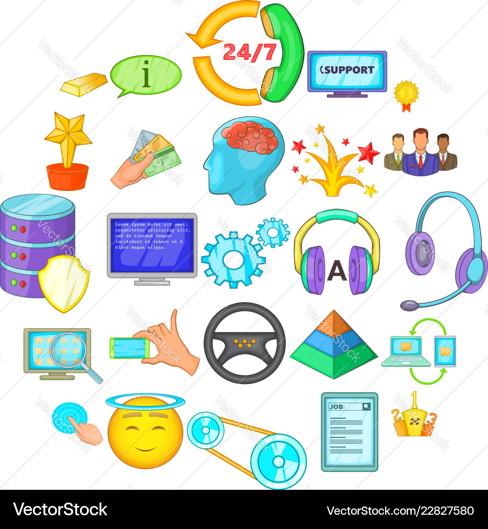 Achievement icons set cartoon style Royalty Free Vector