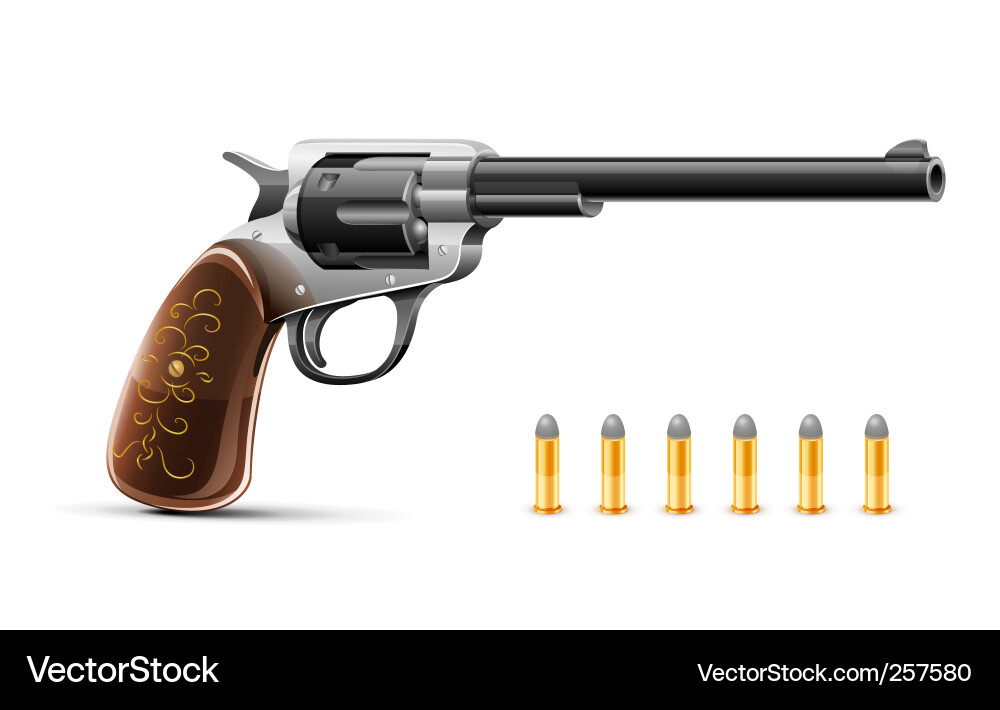 Gun revolver with bullet Royalty Free Vector Image