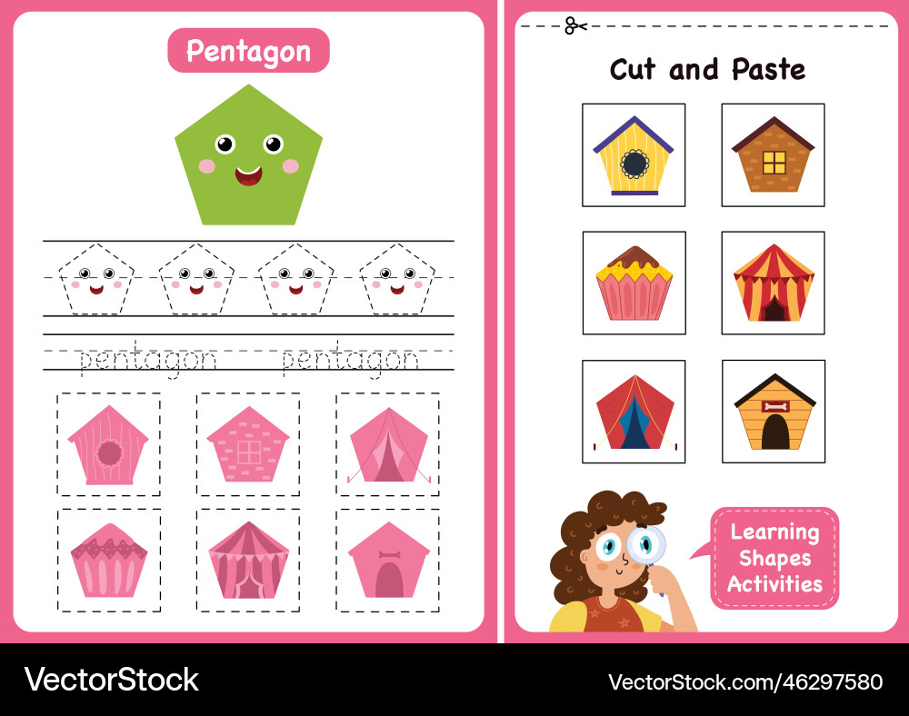 Learning shapes activity page - pentagon Vector Image
