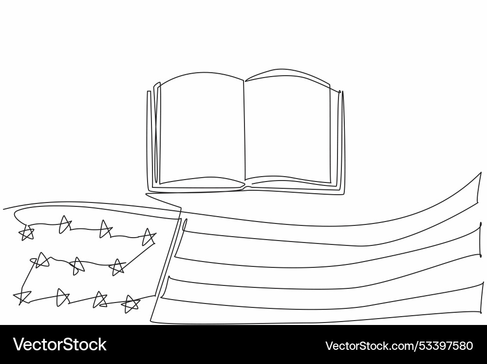 Single one line drawing an open book near Vector Image