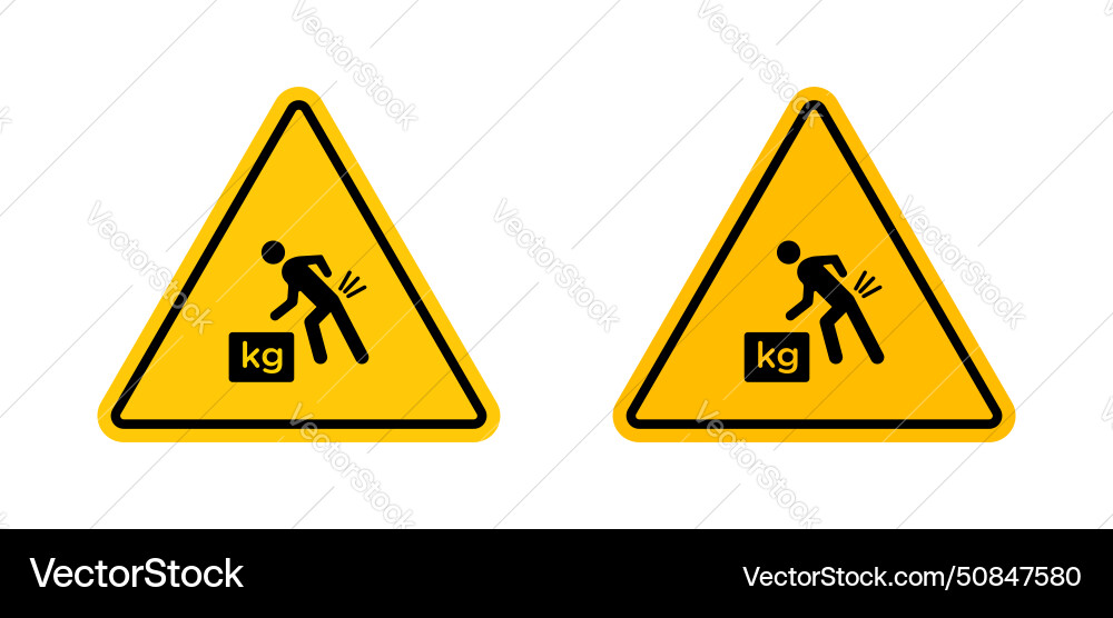 Warning heavy object sign icon set caution Vector Image