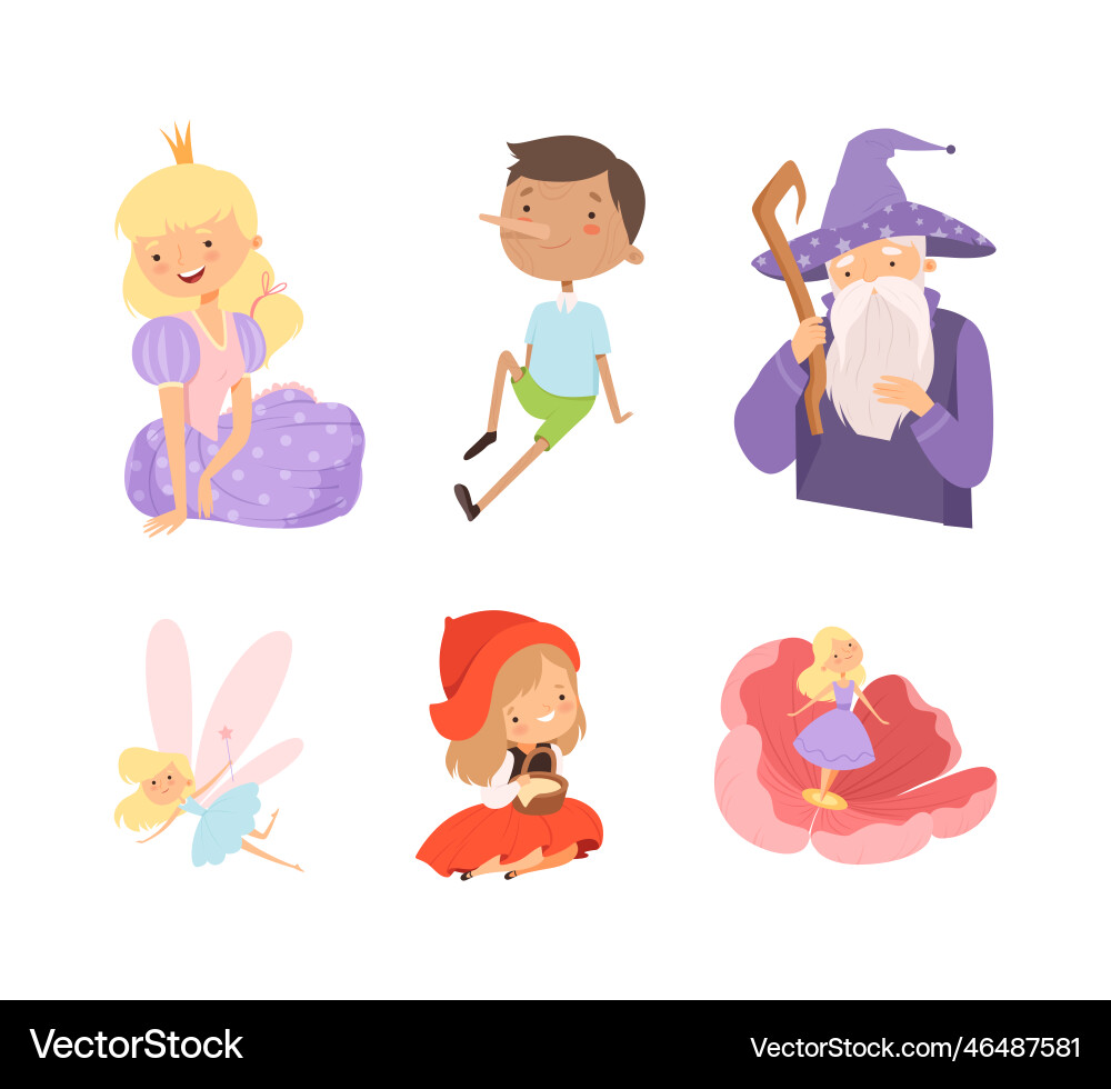 Famous fairy tale characters set pinocchio Vector Image