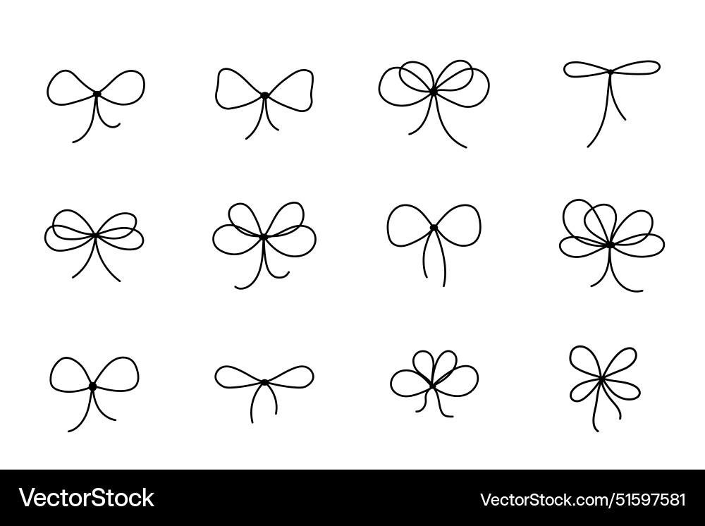 Gift bow icons set doodle line drawing Royalty Free Vector