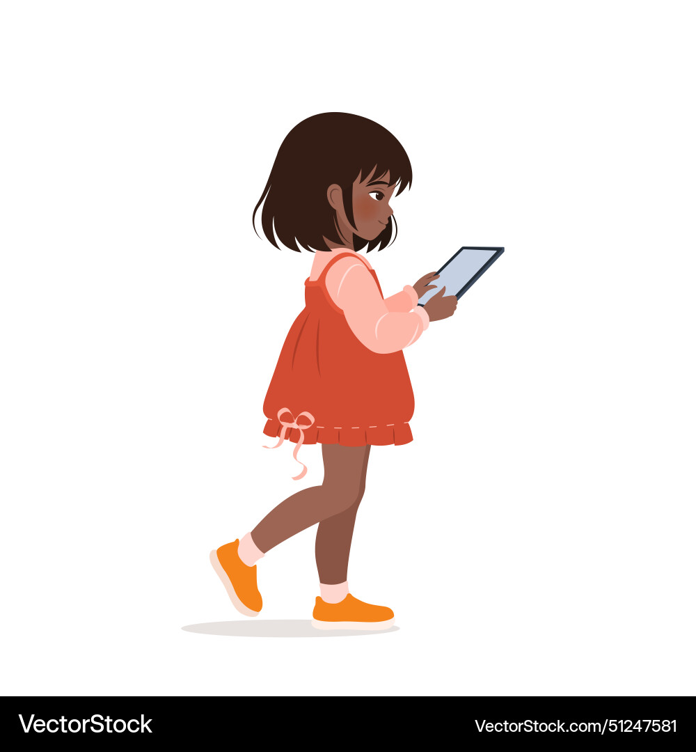 Girl standing and using her tablet Royalty Free Vector Image
