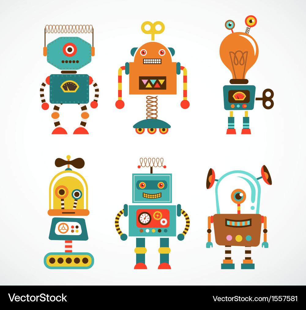 Set of vintage robot icons Royalty Free Vector Image