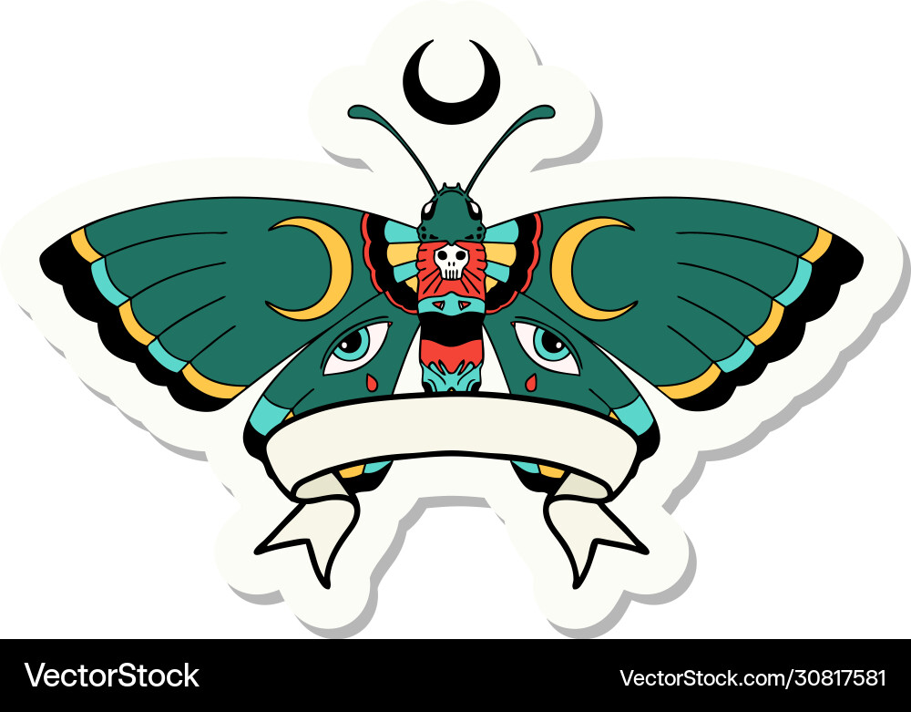 Tattoo sticker with banner a moth Royalty Free Vector Image
