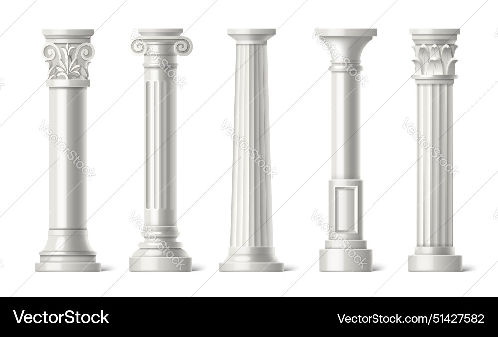 Antique marble pillars set isolated on white Vector Image