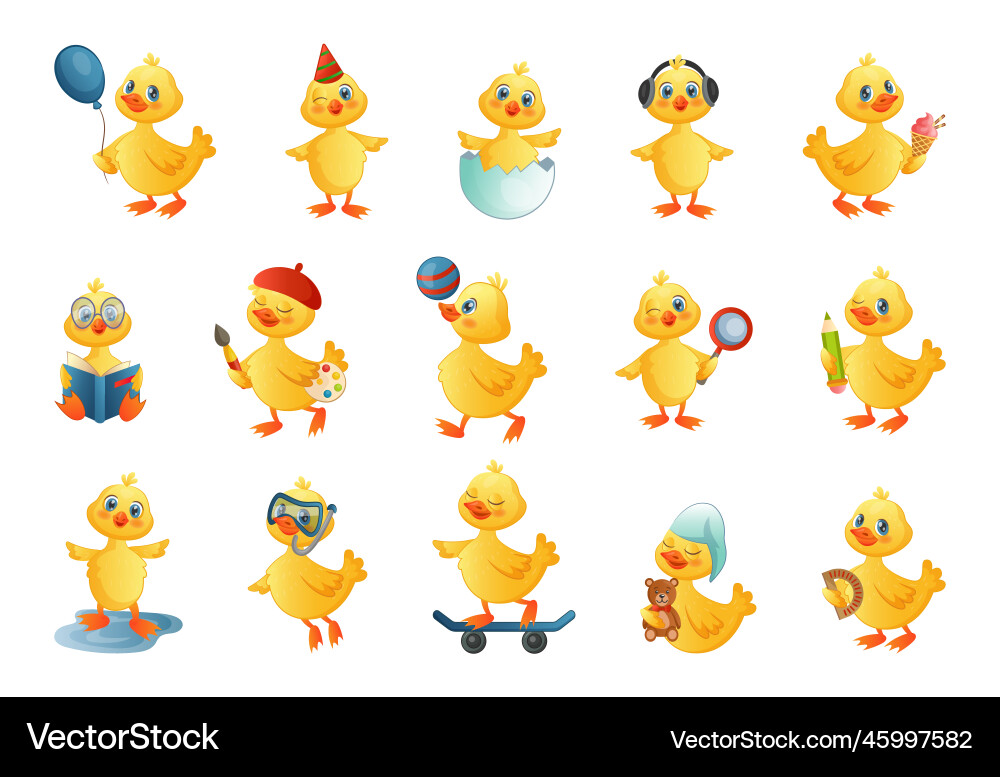 Cute duck chicks duckchicks activities student Vector Image