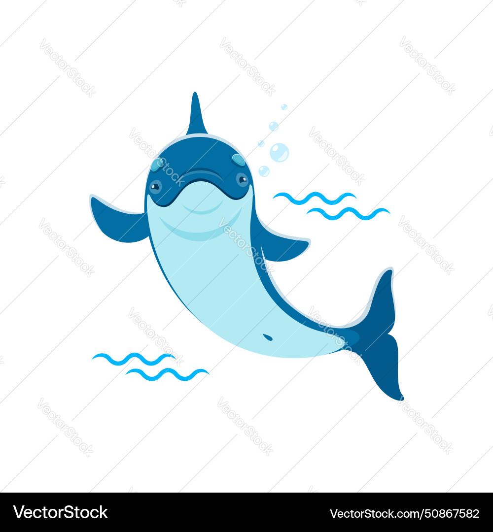 Dolphin cartoon character waving hello with fin Vector Image