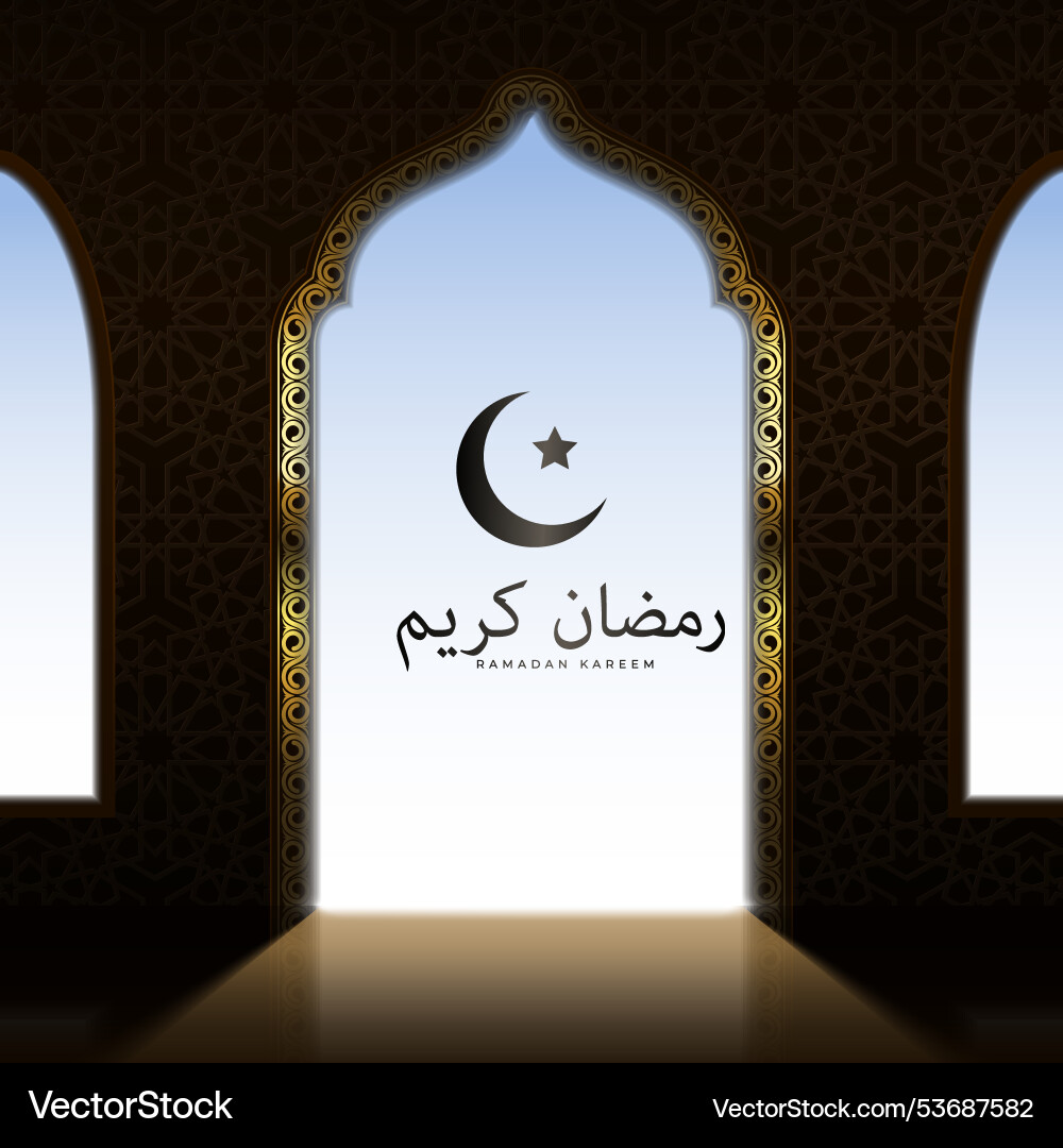 Islamic greeting card with interior mosque door Vector Image