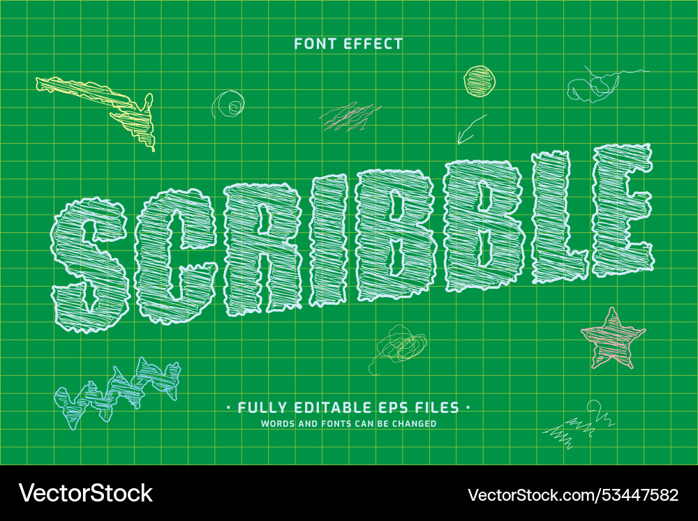 Scribble editable font text effect Royalty Free Vector Image