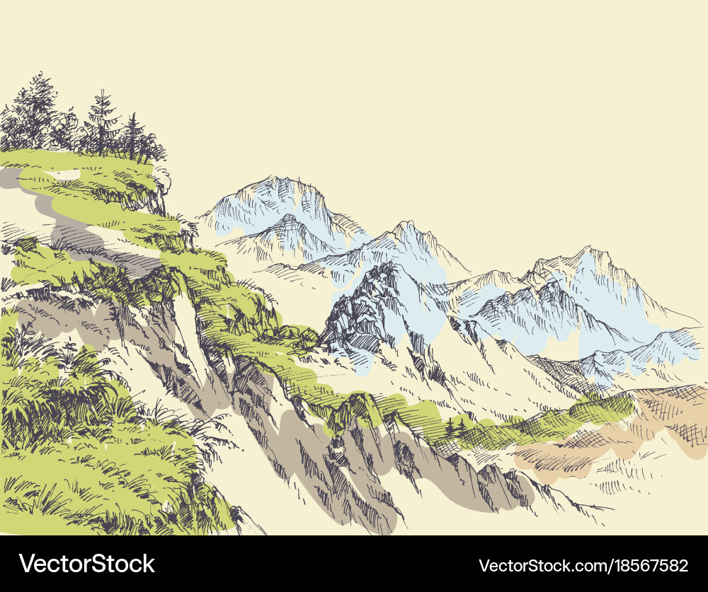 Wildnis Zeichnung Berge Design Lizenzfreies Vektorbild