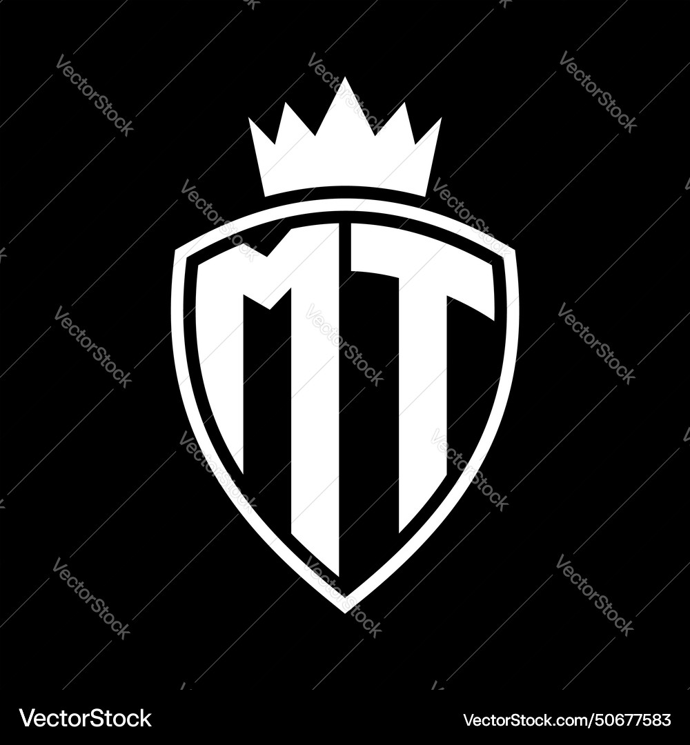Mt letter monogram shield and crown outline shape Vector Image