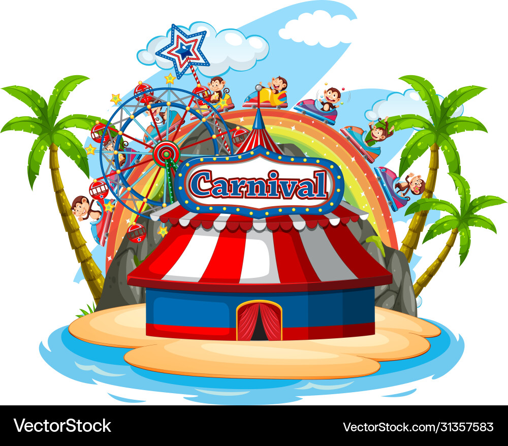 Scene with monkeys riding on carts white Vector Image