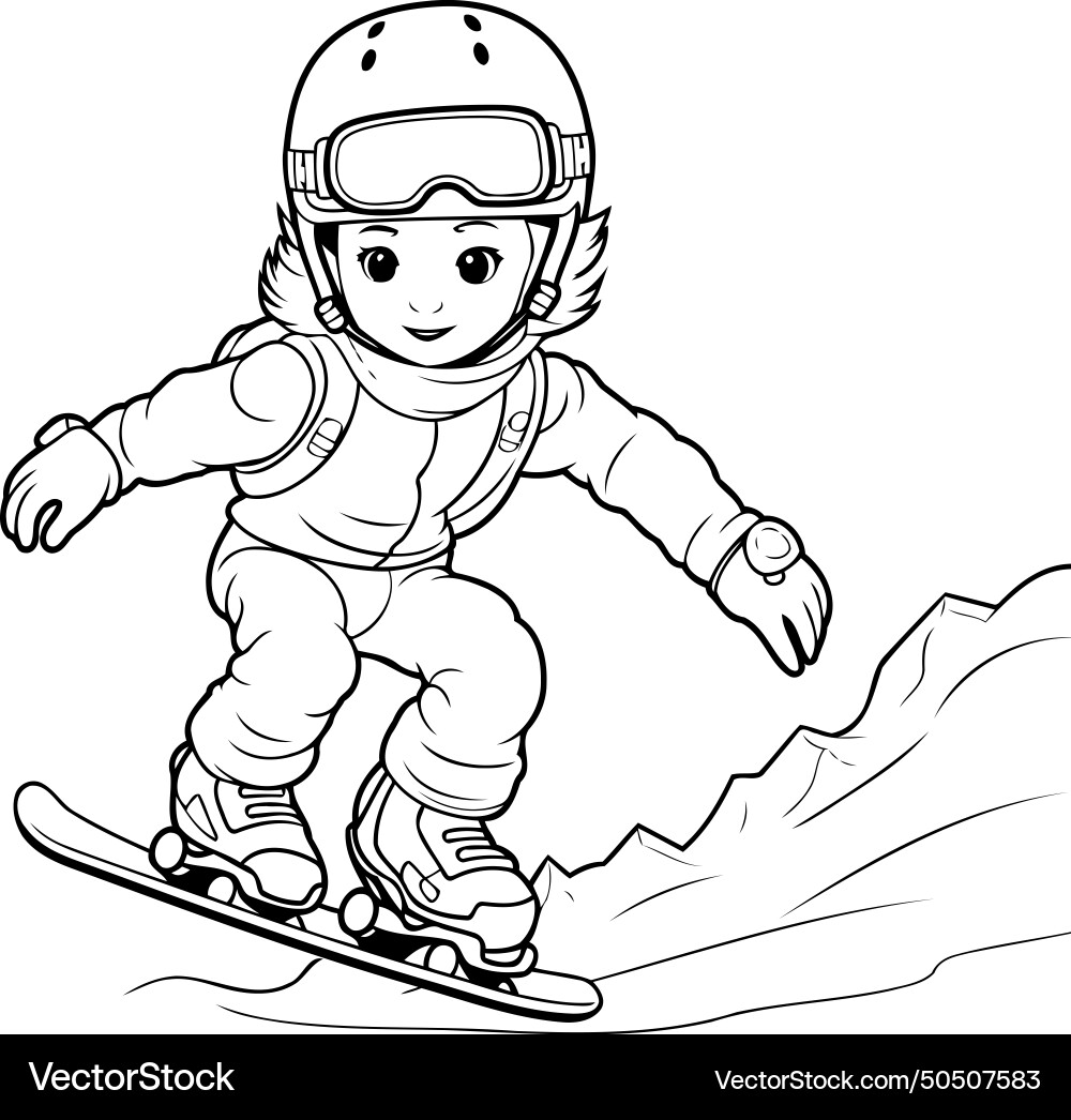 Snowboarder - coloring page outline Royalty Free Vector