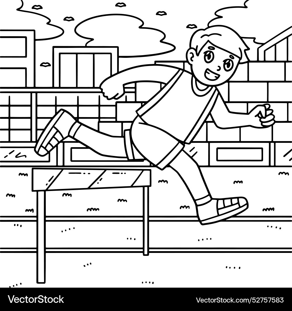 Track and field athlete jumping over a hurdle Vector Image