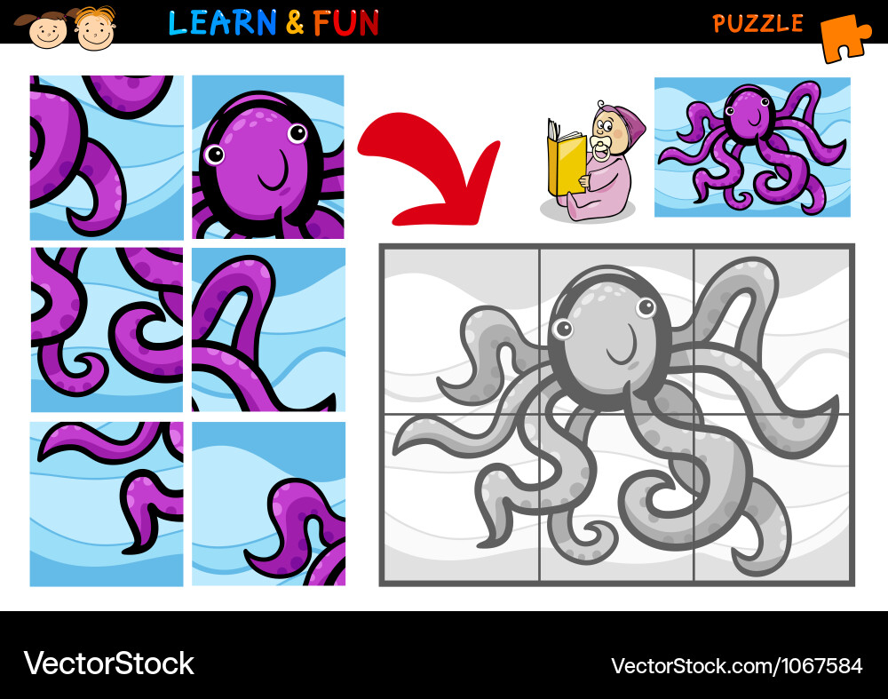 Cartoon octopus puzzle game Royalty Free Vector Image
