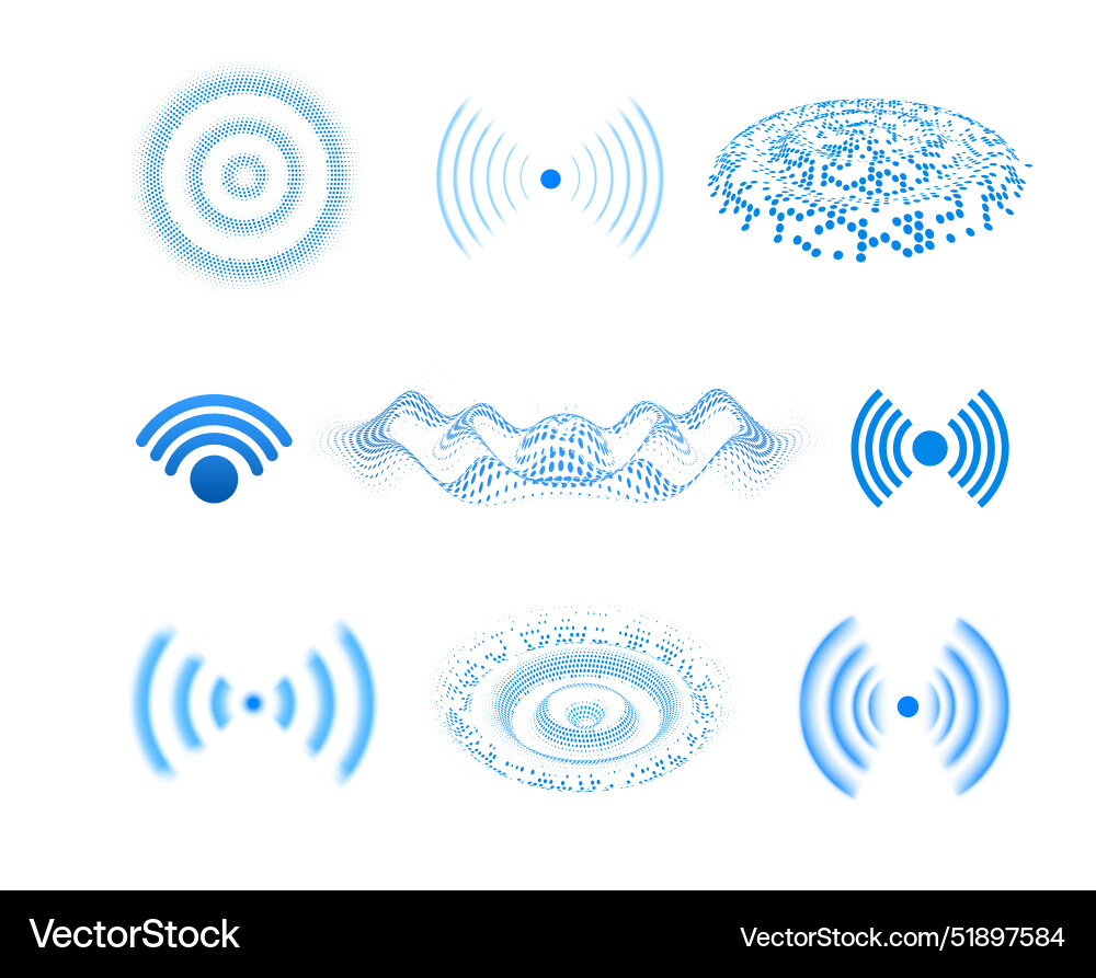 Collection of blue sound waves Royalty Free Vector Image