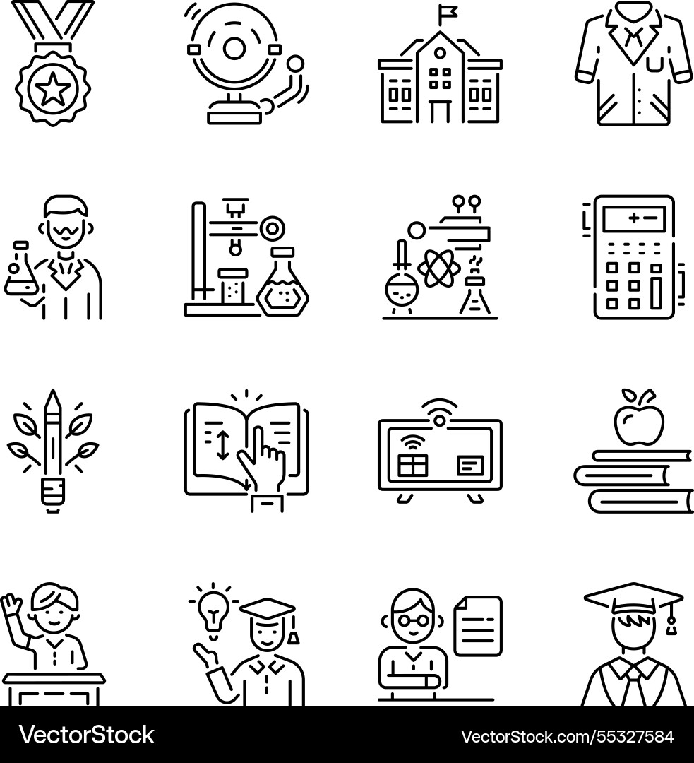 Collection of linear style school study icons Vector Image