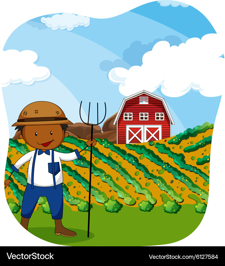 Farmer working in the farmland Royalty Free Vector Image