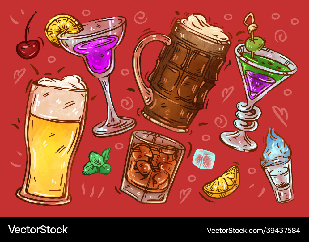 Hand drawn sketch alcohol drinks Royalty Free Vector Image