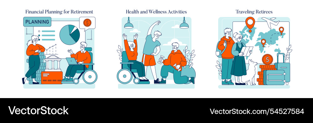 Happy retirement life flat Royalty Free Vector Image